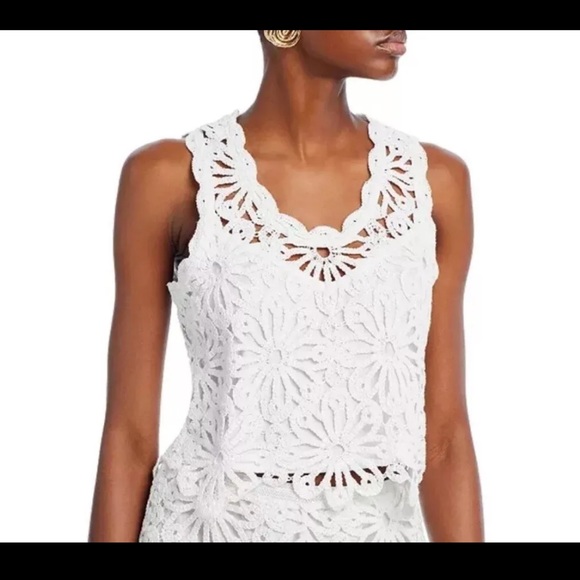 Aqua | Tops | Aqua Womens Floral Macrame Tank Top Crochet Lace White ...